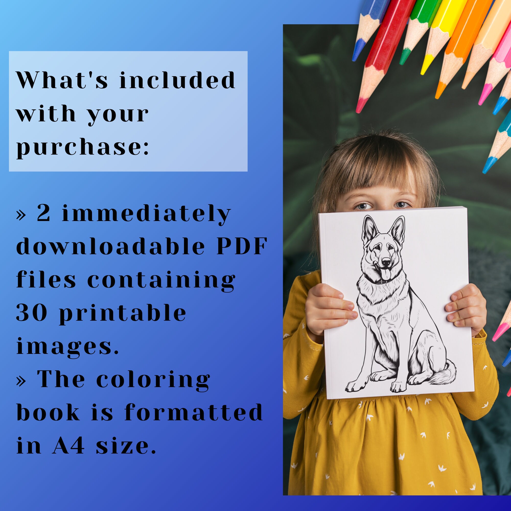 German Shepherd Dogs Coloring Book, 30 Pages Beautiful German Shepherd ...