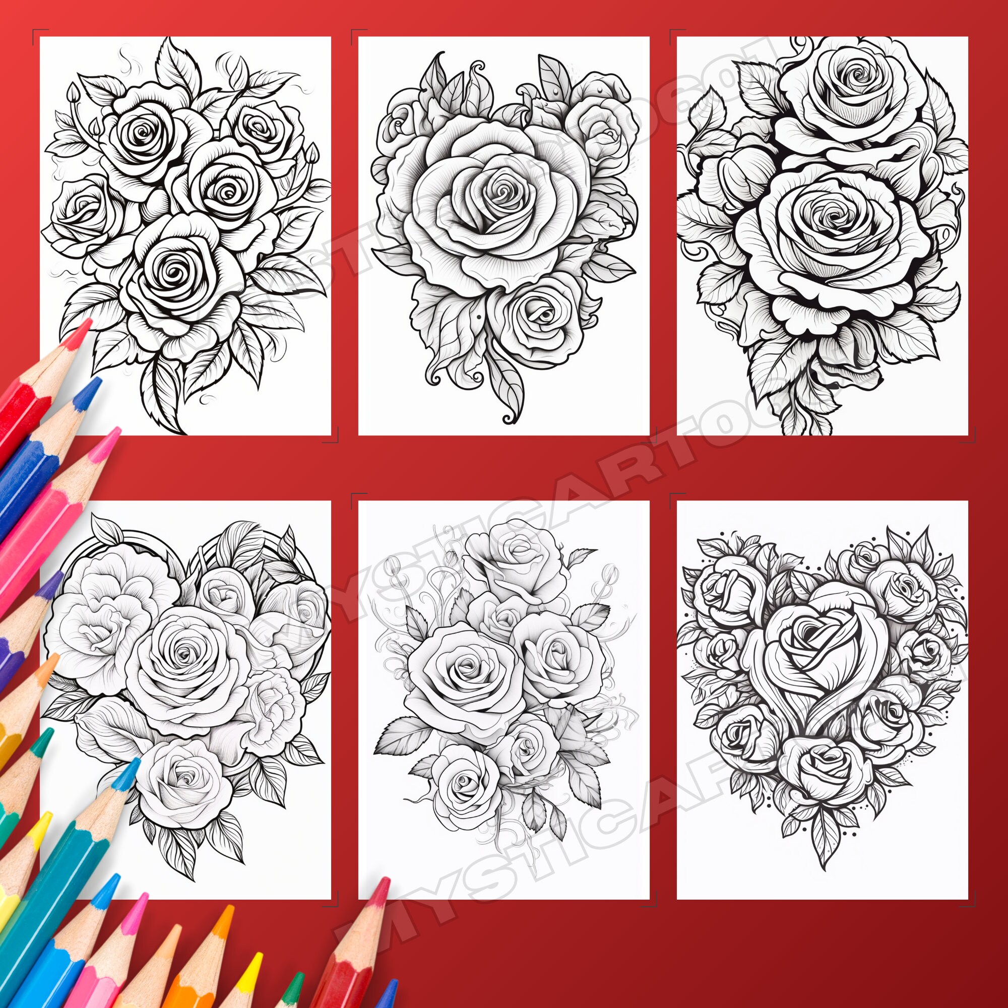 Beautiful Roses Coloring Book, 30 Pages of Coloring for Kids and Adults ...