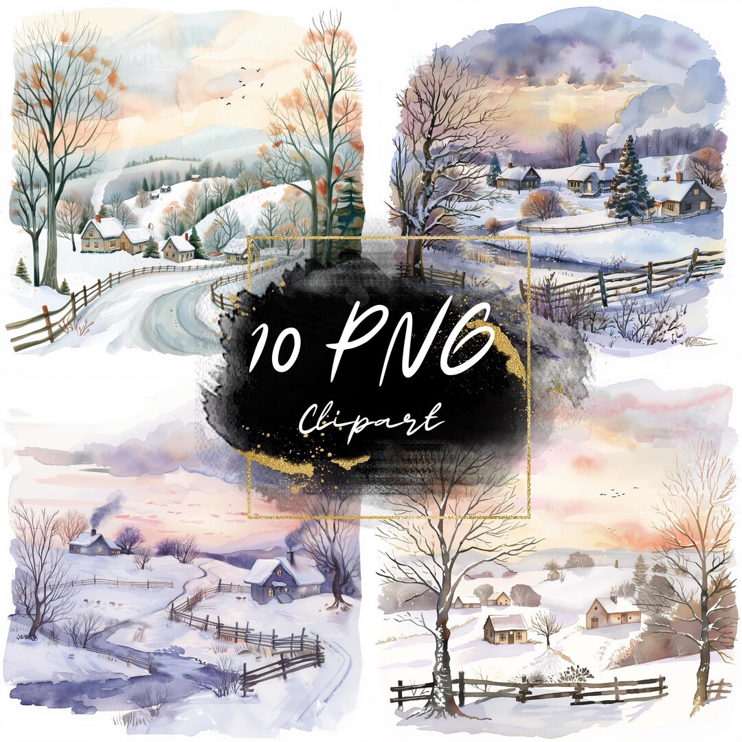 Watercolor Winter Village Clipart, Winter Illustrations, 10 PNG ...