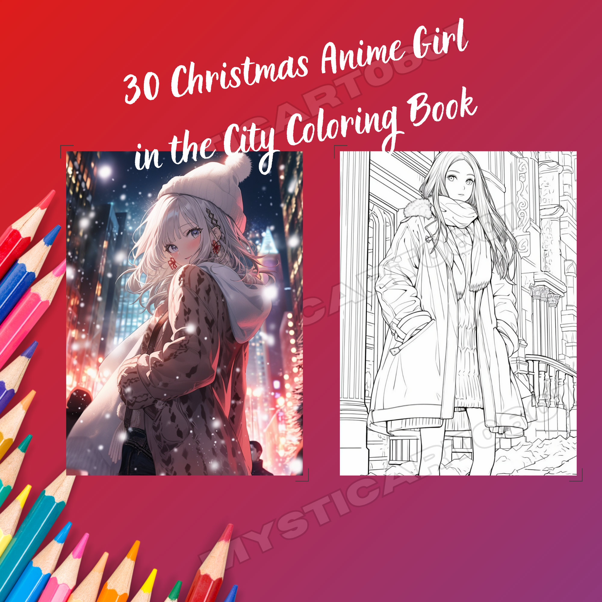 Christmas Anime Girl Collection Coloring Book, 90 Page Beautiful ...