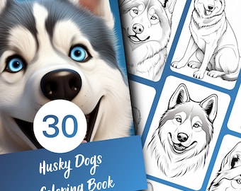 Siberian Husky Dogs Coloring Book, 20 Pages of Cute Husky Dogs ...