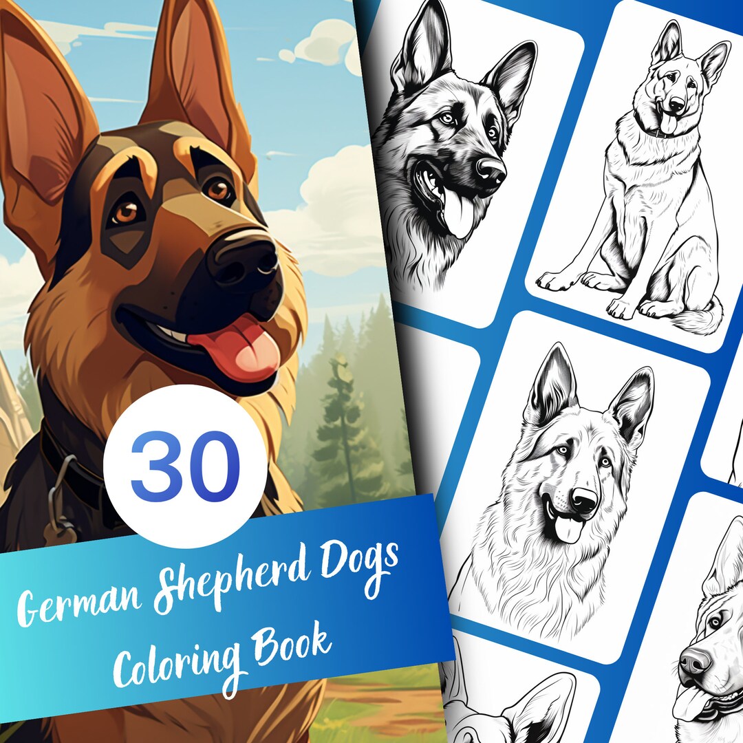 German Shepherd Dogs Coloring Book, 30 Pages Beautiful German Shepherd ...