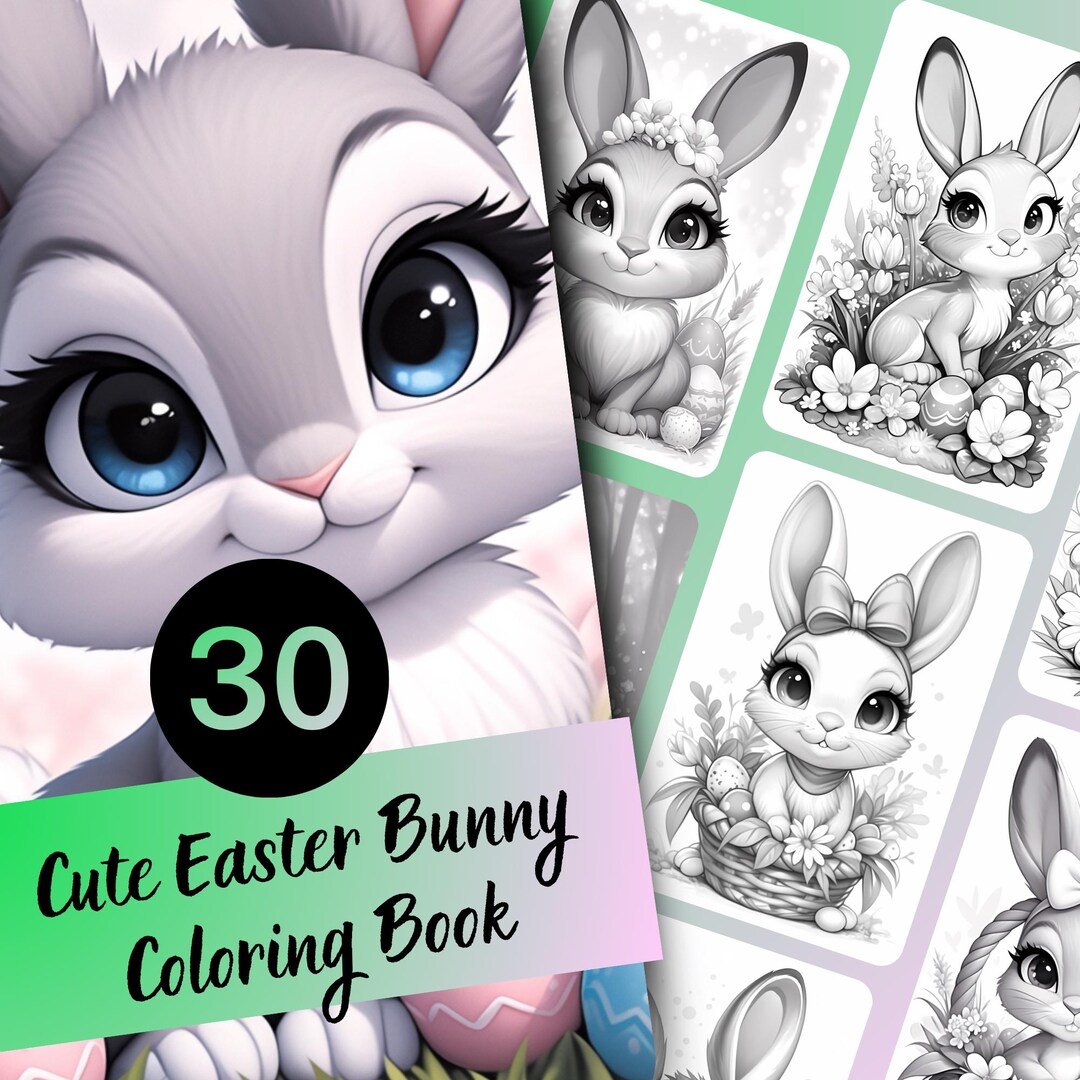Easter Bunny Coloring Book – 30 Grayscale Pages (printable PDF) - Etsy