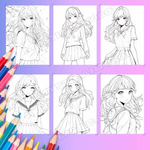 Special Anime School Girls Coloring Book - 30 Page Anime Coloring Book ...