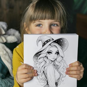 Cute Witch Girl Collection Coloring Book - 60 Page Grayscale Coloring ...
