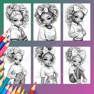 Cute Bow Girl Part 2. Coloring Book - 30 Page Grayscale Coloring Book ...