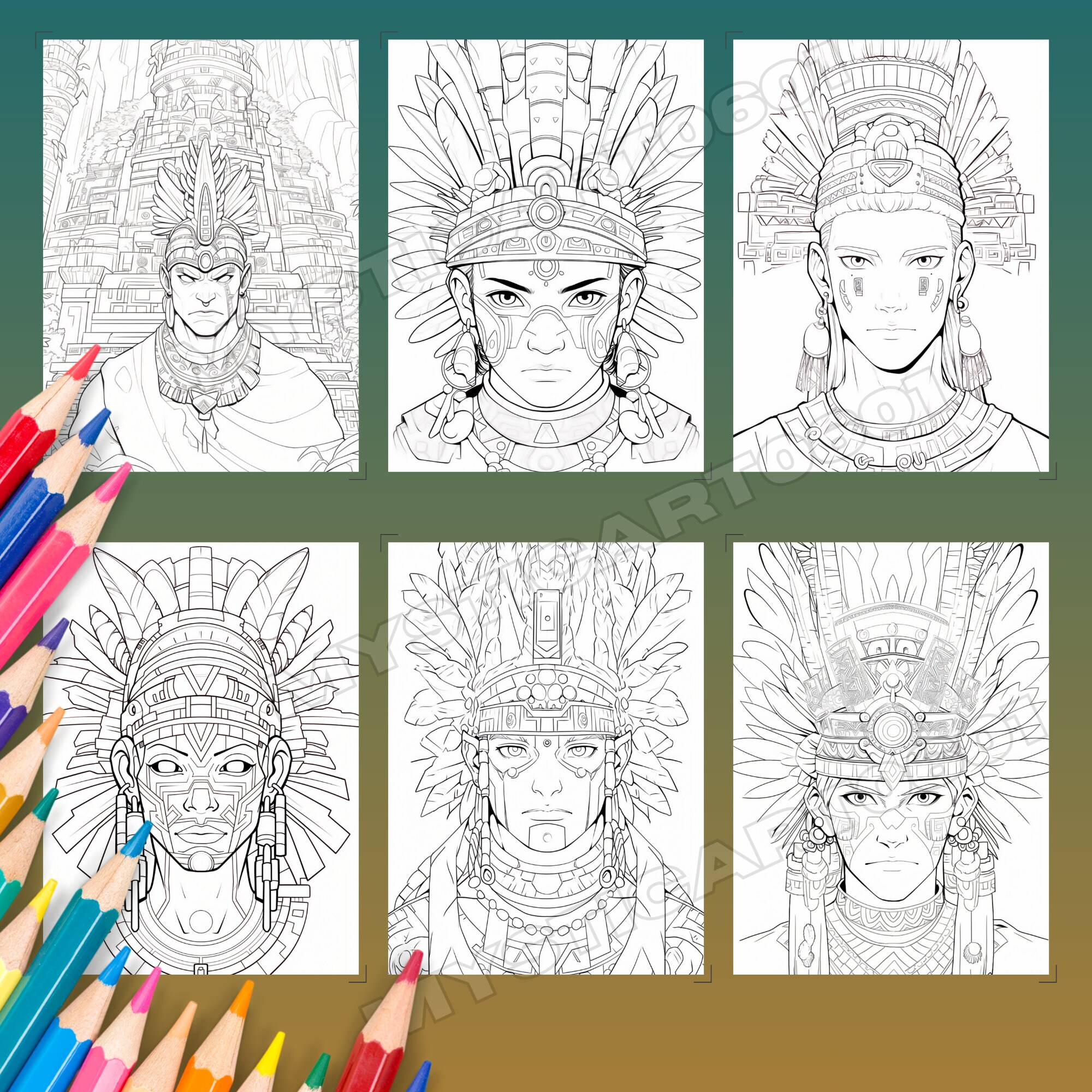 Aztec Anime Priests Coloring Book, 30 Pages Featuring Aztec Priests in ...