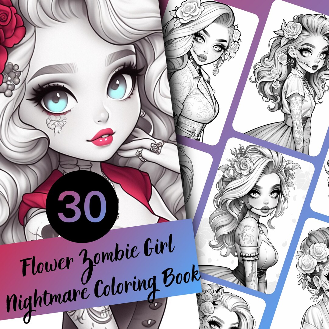 Creepy Zombie Girl Coloring Book – 30 Page Grayscale Illustrations (PDF ...
