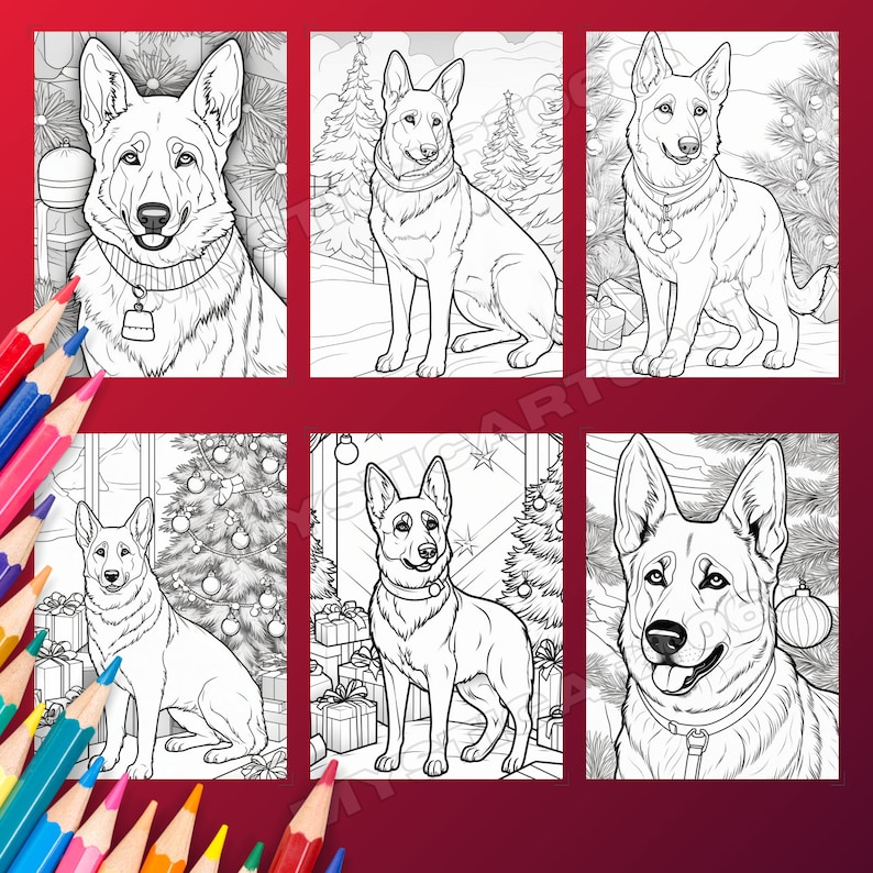 Christmas German Shepherd Coloring Book - 30 Pages (printable PDF ...