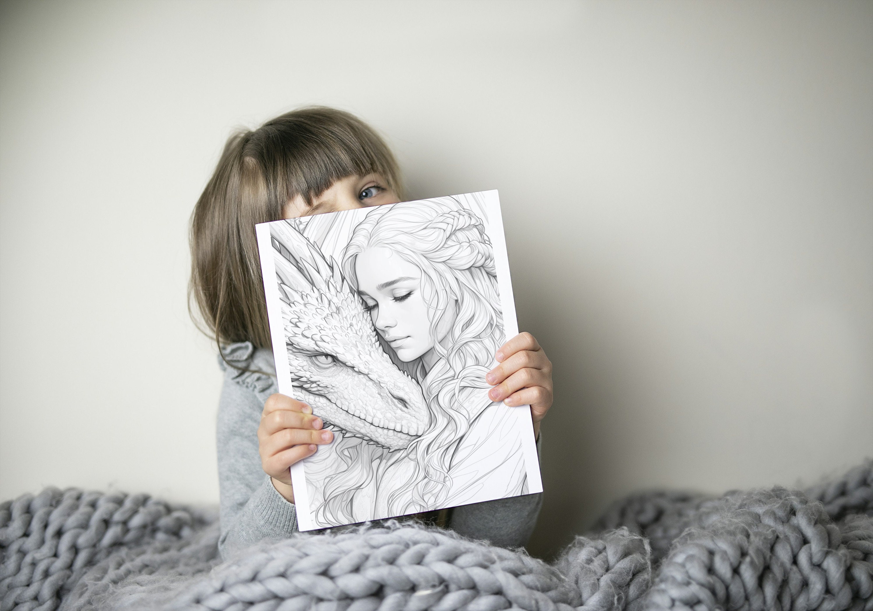 Girl and Dragon Coloring Book, 30 Pages Featuring a Beautiful Girl and ...