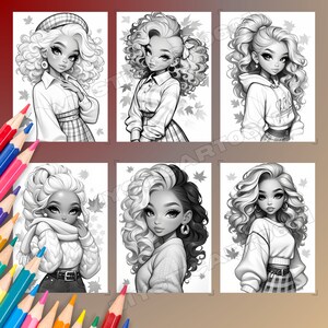 Cute Autumn Fashion Girl Part 2. Coloring Book - 30 Page Grayscale ...