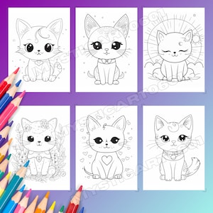 Cute Kawaii Cats Coloring Book, 30 Pages of Cute Kawaii Cat Coloring ...