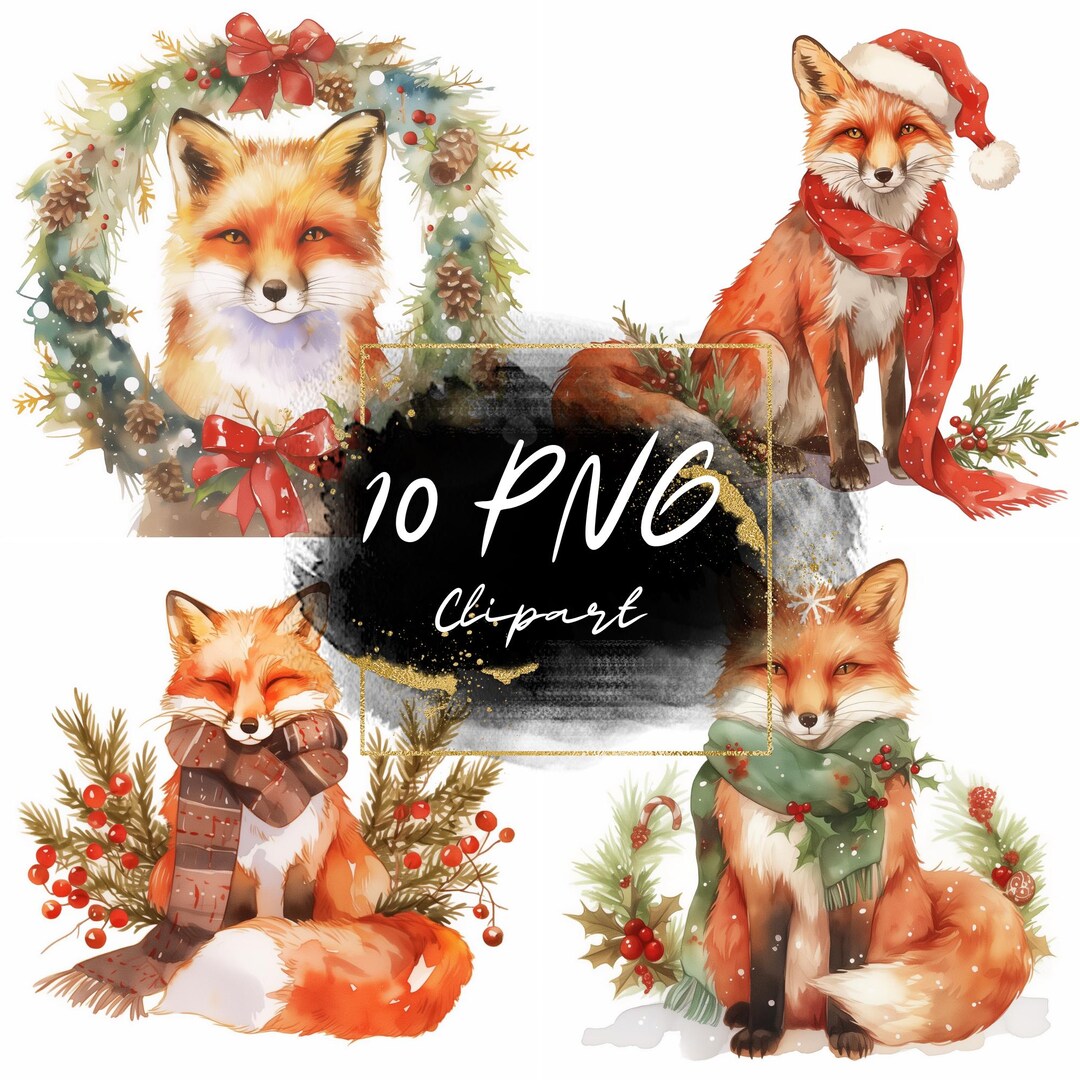 Watercolor Christmas Fox Clipart,cute Fox With Festive Decorations ...