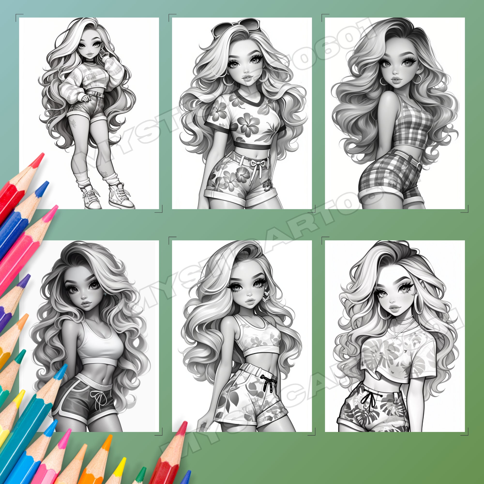 Cute Shorts Fashion Girl Coloring Book, 30 Pages of Featuring Adorable ...