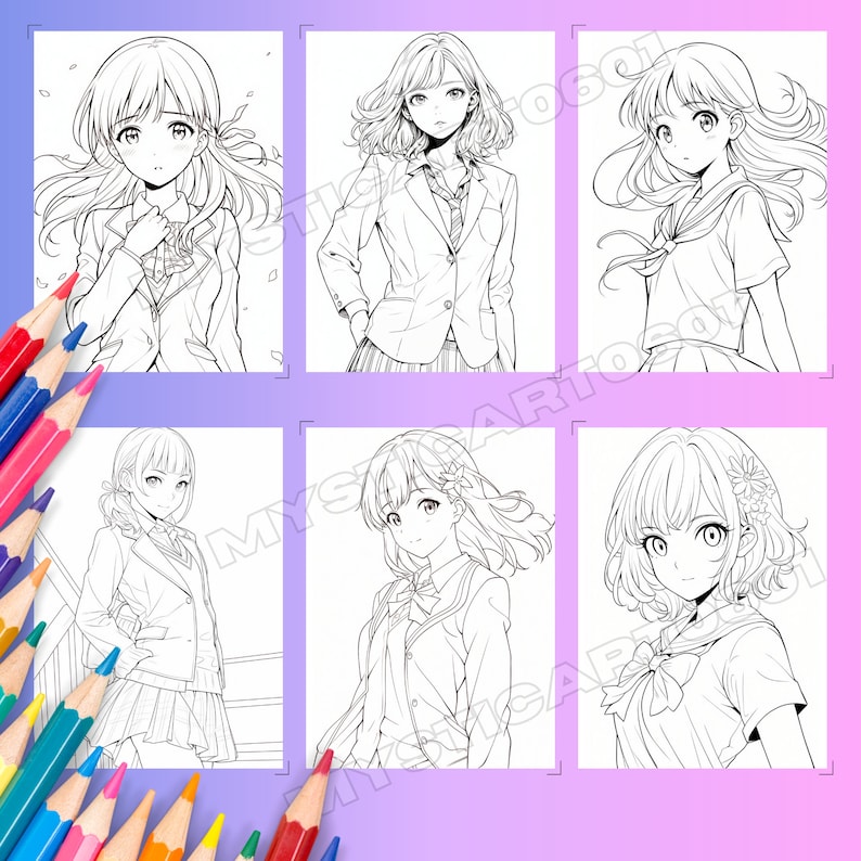 Special Anime School Girls Coloring Book, 30 Pages of Anime School ...