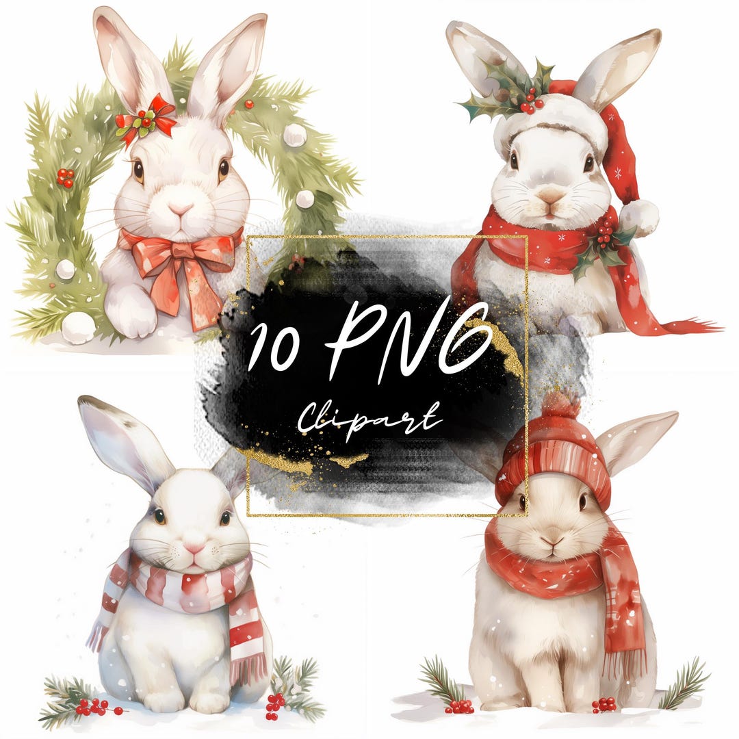 Watercolor Christmas Bunny Clipart,cute Bunny With Festive Decorations ...