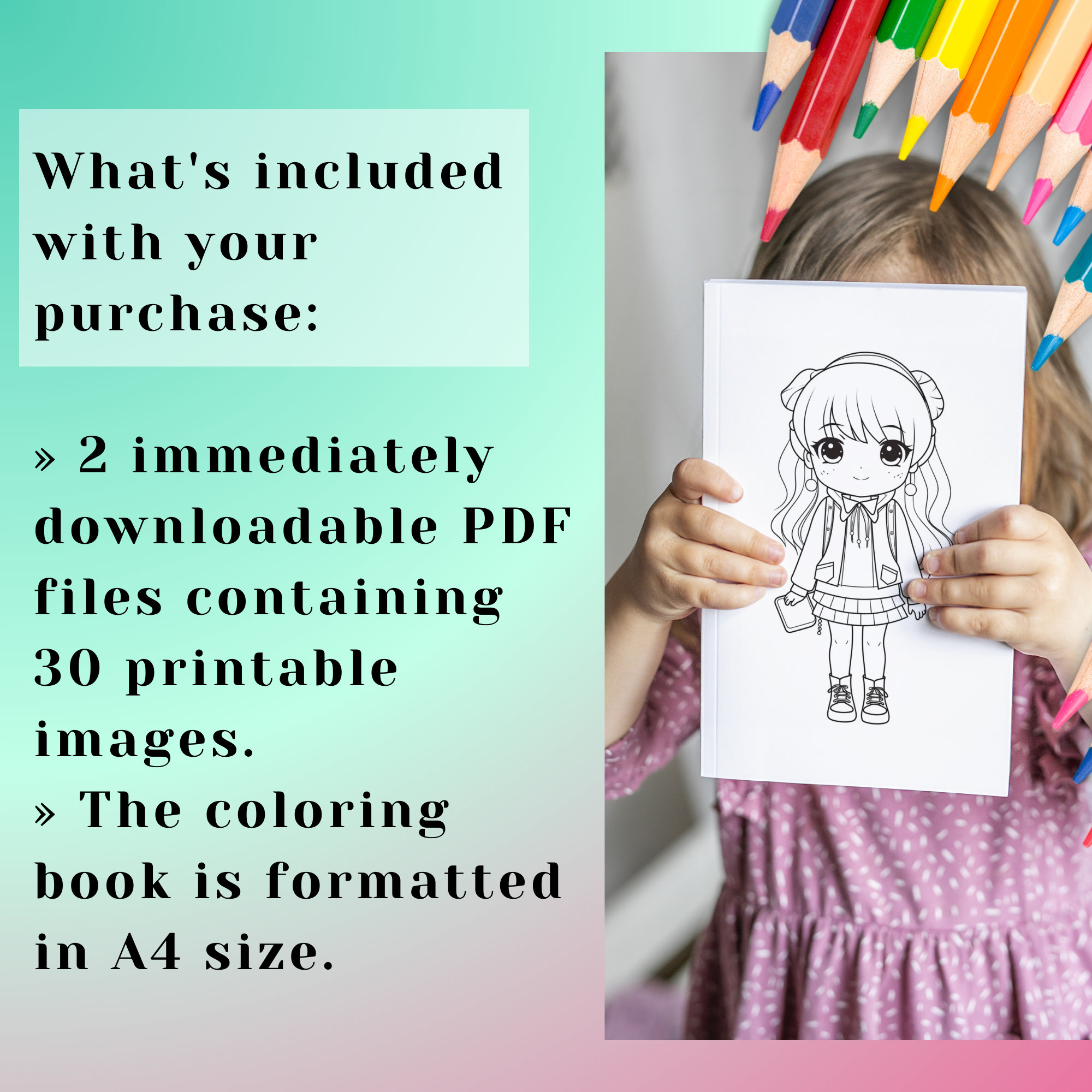 Kawaii School Fashion Coloring Book, 30 Page Kawaii Schoolchildren ...