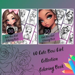 Cute Bow Girl Collection Coloring Book - 60 Page Grayscale Coloring ...