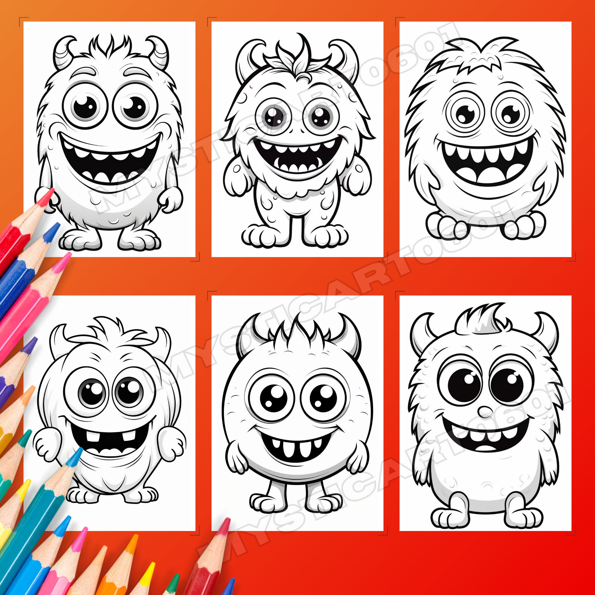 Cute Monster Coloring Book, 30 Pages of Adorable Playful Monsters ...