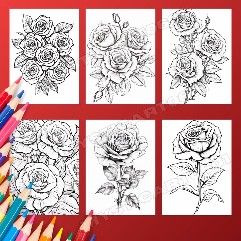 Beautiful Roses Coloring Book, 30 Pages of Coloring for Kids and Adults ...