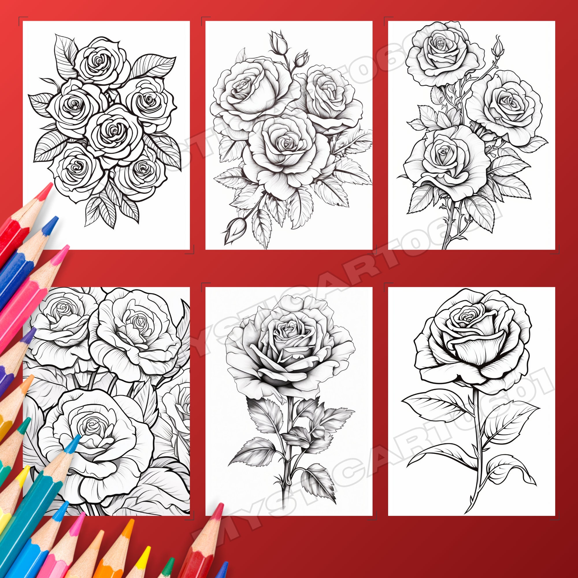 Beautiful Roses Coloring Book, 30 Pages of Coloring for Kids and Adults ...