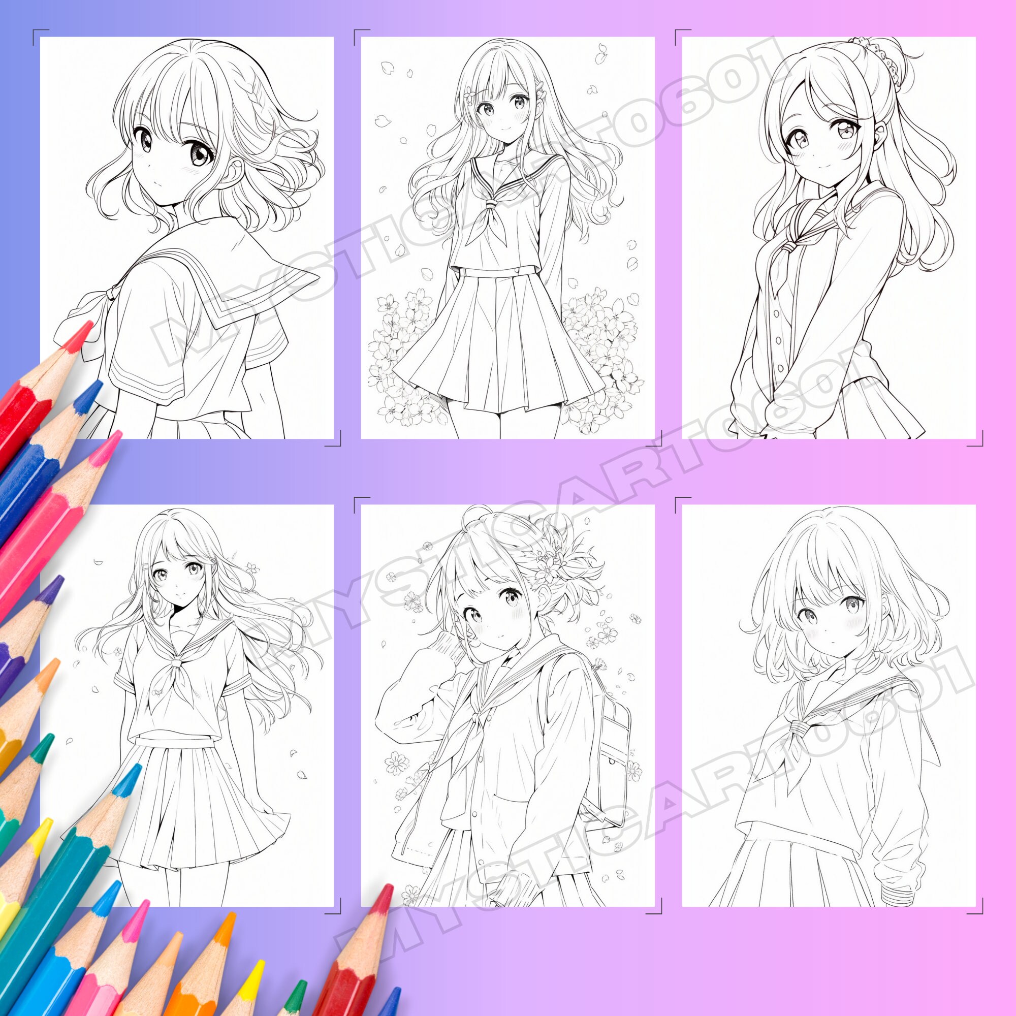 Special Anime School Girls Coloring Book, 30 Pages of Anime School ...