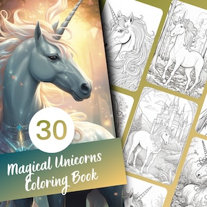 Magical Unicorns Coloring Book, 30 Page Fantasy Unicorn Coloring Book ...