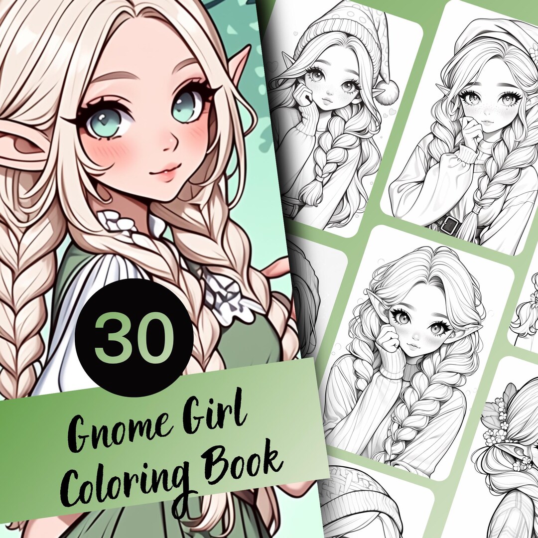 Gnome Girl Coloring Book for Adults and Teens, 30 Grayscale Coloring ...