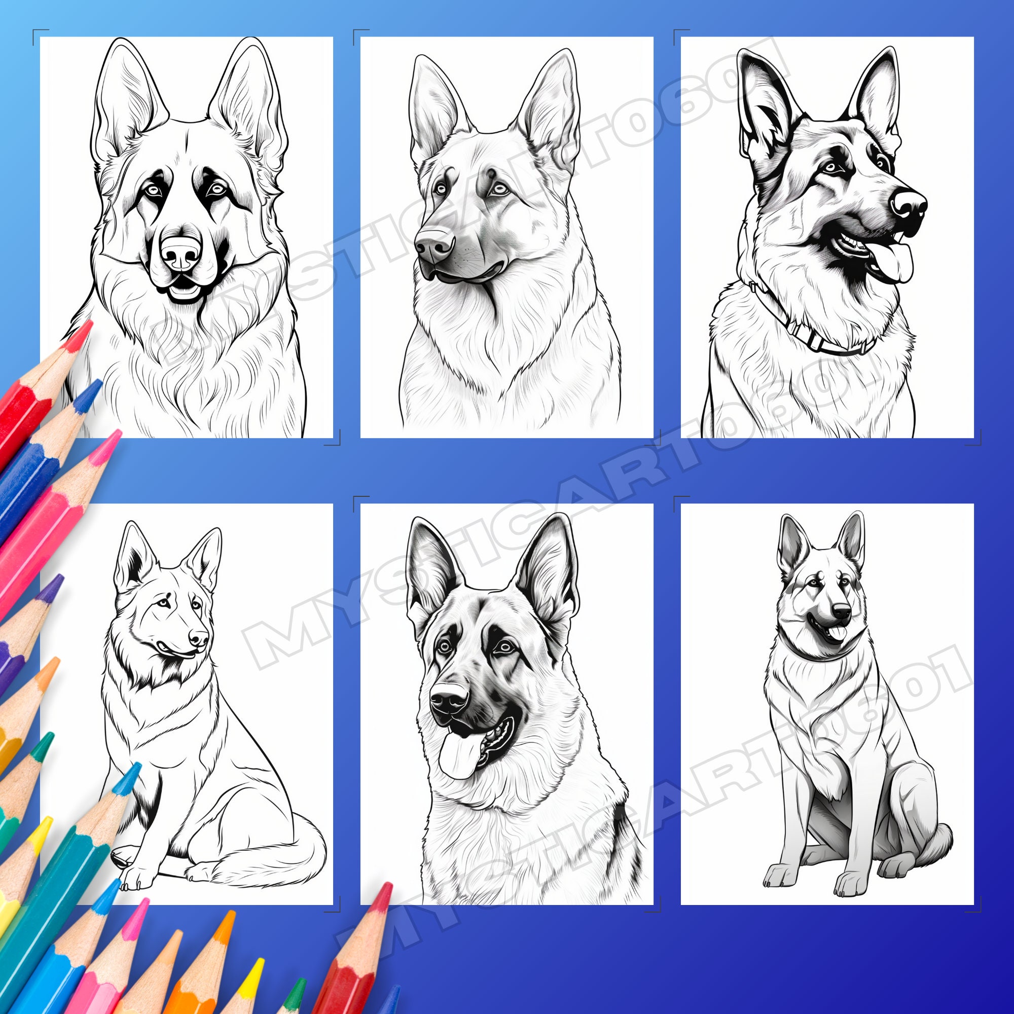 German Shepherd Dogs Coloring Book, 30 Pages Beautiful German Shepherd ...