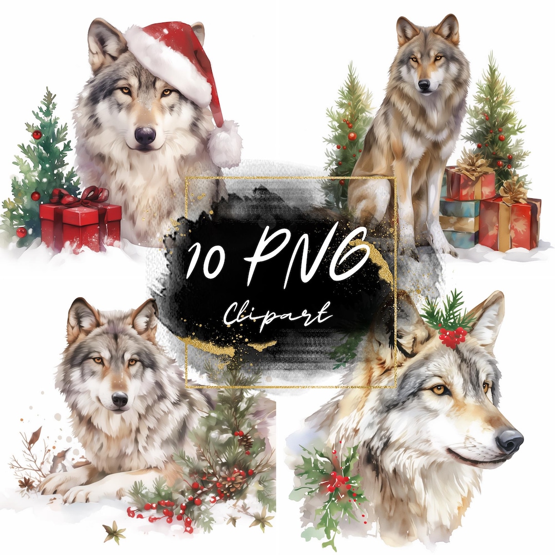 Watercolor Christmas Wolf Clipart,cute Wolf With Festive Decorations ...