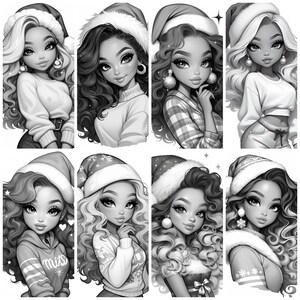 Cute Christmas Girls Collection Coloring Book - 60 Page Grayscale ...