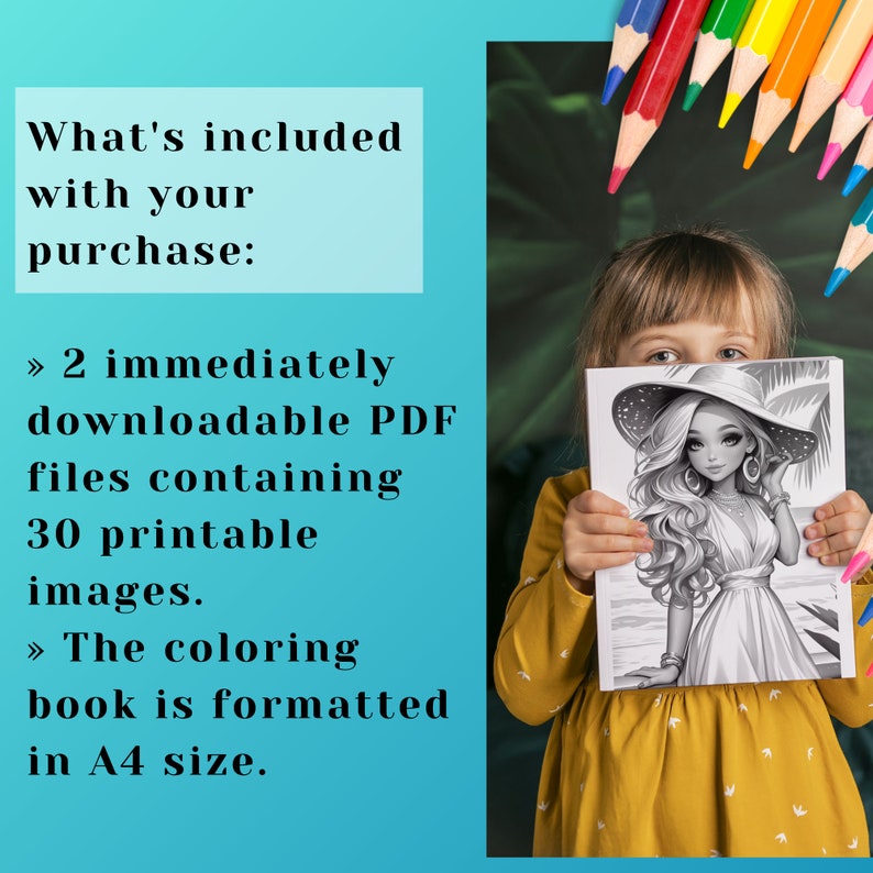 Cute Summer Fashion Girl Coloring Book, 30 Pages of Cute Girl in Summer ...