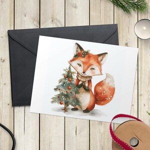 Watercolor Christmas Fox Clipart, Cute Fox With Christmas Tree, Holiday ...