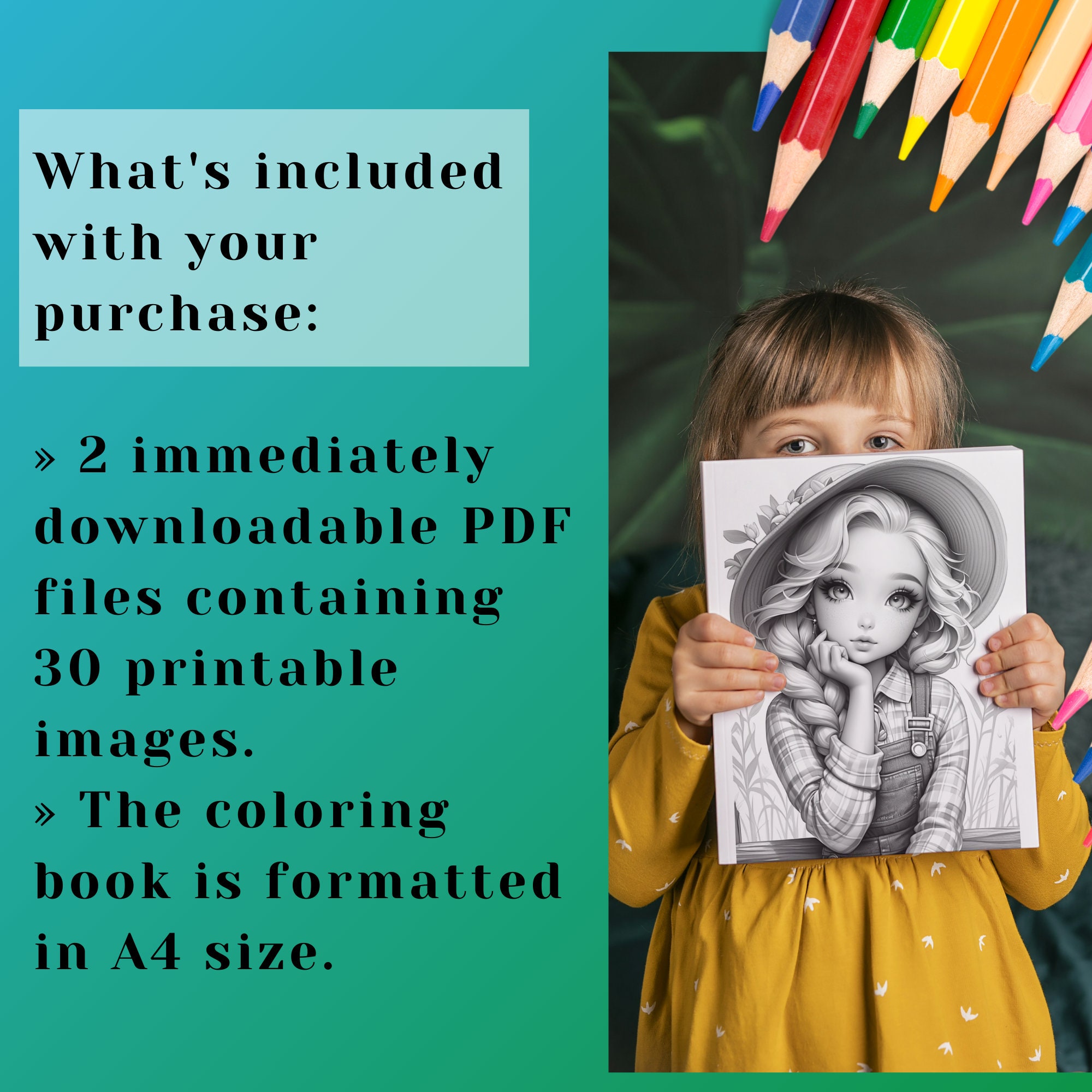 Cute Farmer Girl Coloring Book - 30 Page Grayscale Coloring Book for ...