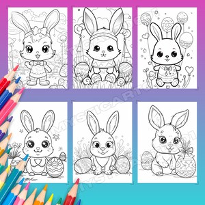 Cute Kawaii Easter Bunnies Coloring Book,30 Page Coloring Book of ...