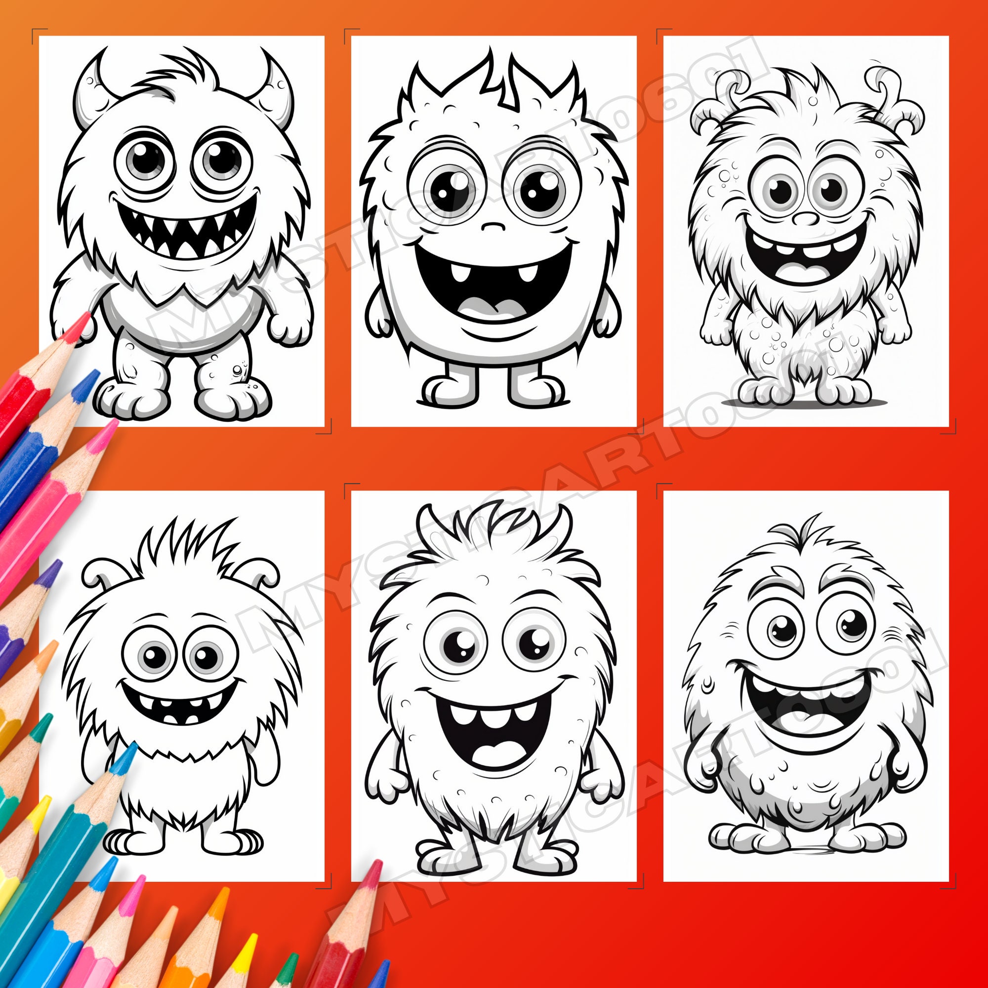 Cute Monster Coloring Book, 30 Pages of Adorable Playful Monsters ...