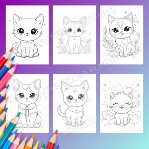 Cute Kawaii Cats Coloring Book, 30 Pages of Cute Kawaii Cat Coloring ...
