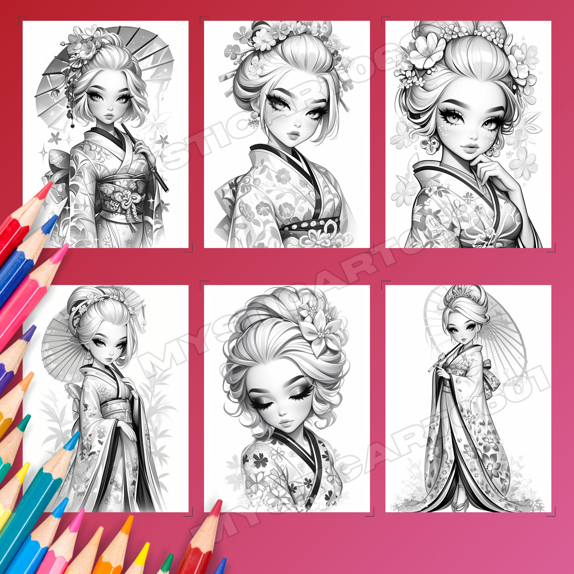 Cute Geisha Girl Coloring Book,30 Pages of Adorable Geisha Girl ...