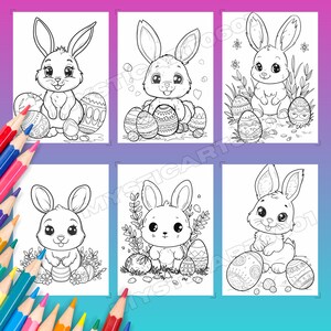 Cute Kawaii Easter Bunnies Coloring Book,30 Page Coloring Book of ...