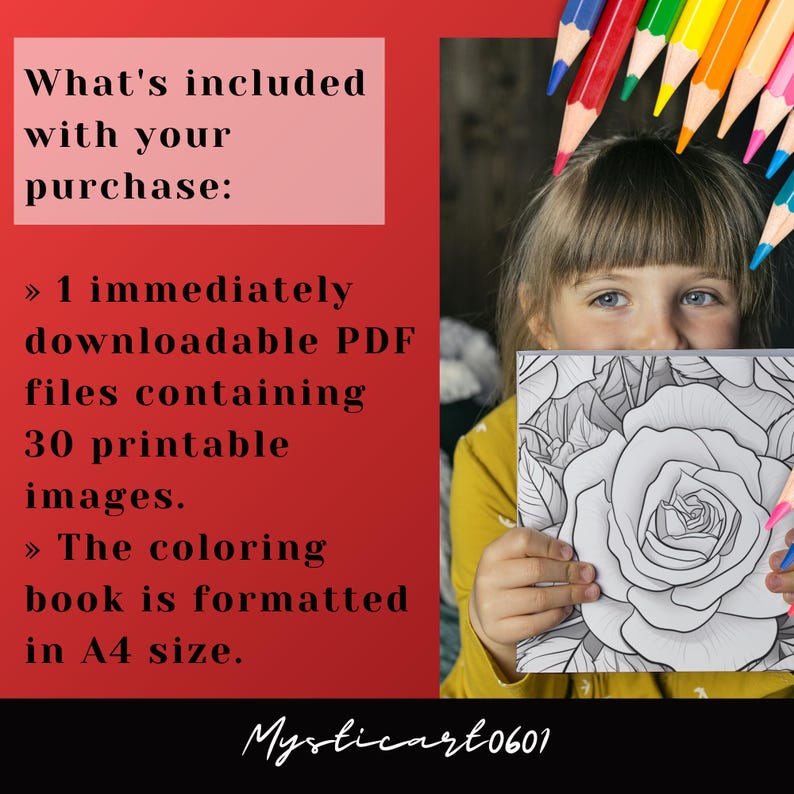 Roses Coloring Book for Adults and Teens, 30 Grayscale Floral Coloring ...