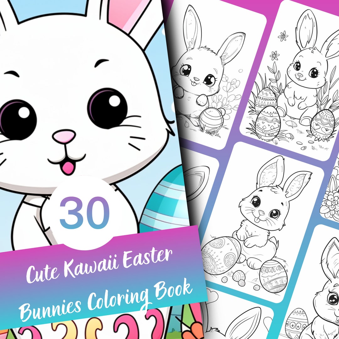 Cute Kawaii Easter Bunnies Coloring Book,30 Page Coloring Book of ...