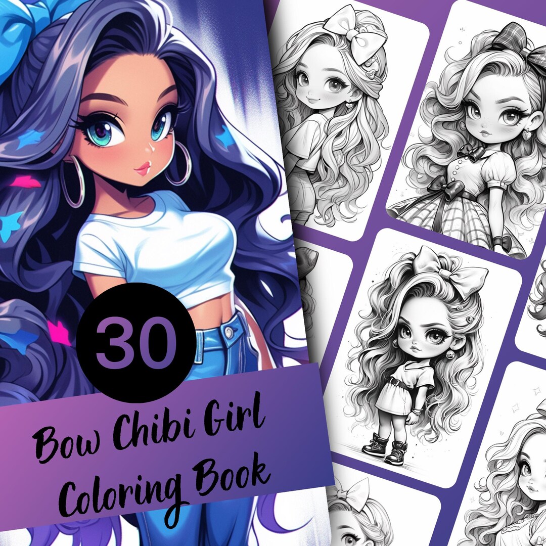 Chibi Girl Coloring Book – 30 Cute Printable Pages of Bow-wearing Girls ...
