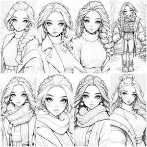 Girl in the Winter Snowfall Coloring Book - 30 Page Grayscale Coloring ...