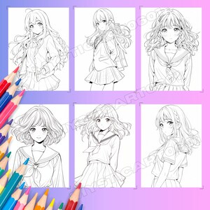 Special Anime School Girls Coloring Book, 30 Pages of Anime School ...