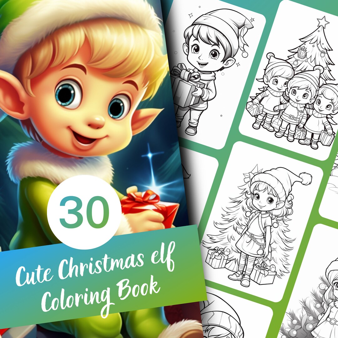 Cute Christmas Elf Coloring Book, a 30 Page Adorable Christmas-themed ...