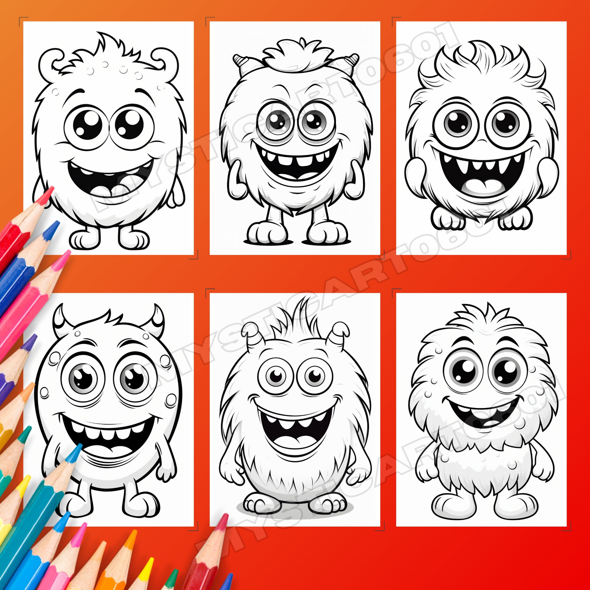 Cute Monster Coloring Book, 30 Pages of Adorable Playful Monsters ...
