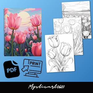 Beautiful Tulips Coloring Book - 30 Page Grayscale Coloring Book for ...