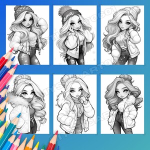 Cute Puffer Jacket Fashion Girl Coloring Book - 30 Page Grayscale ...