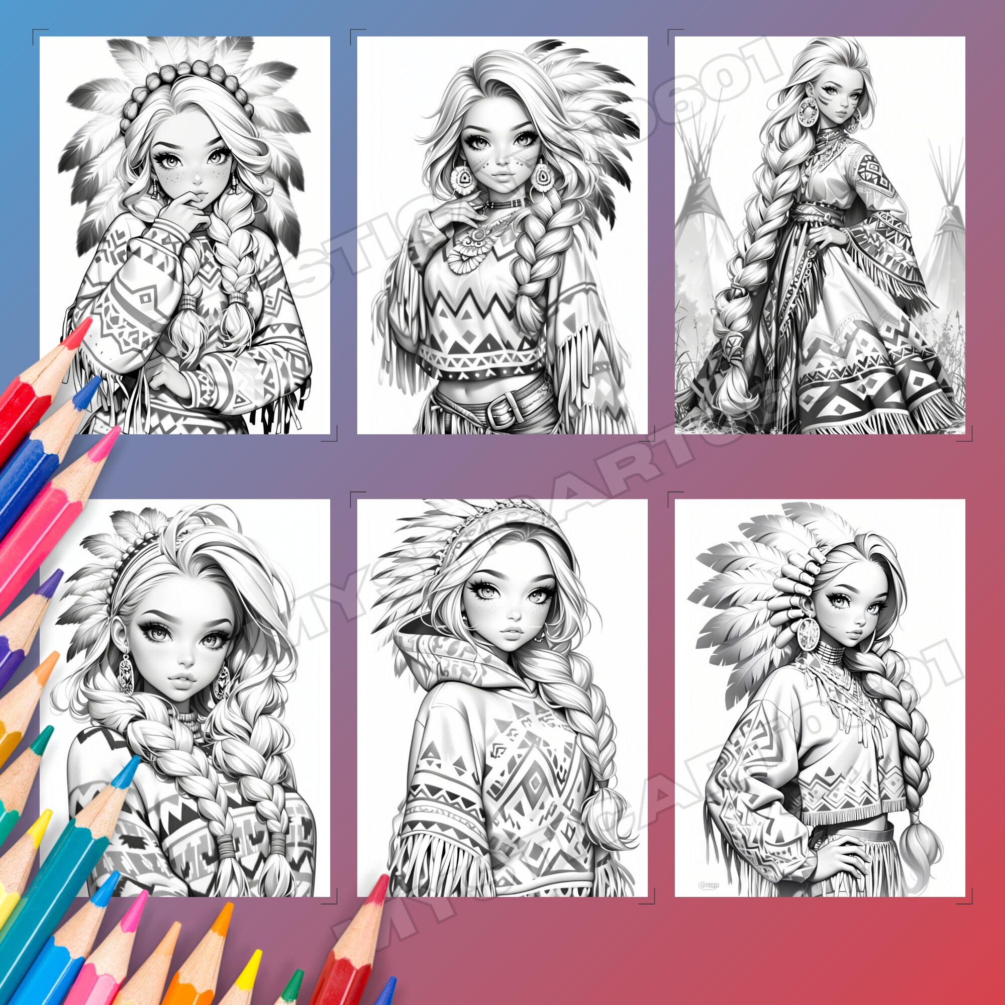 Cute Native American Girl Coloring Book, 30 Pages of Adorable Native ...