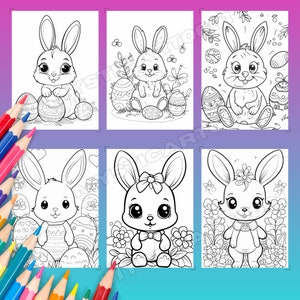Cute Kawaii Easter Bunnies Coloring Book,30 Page Coloring Book of ...